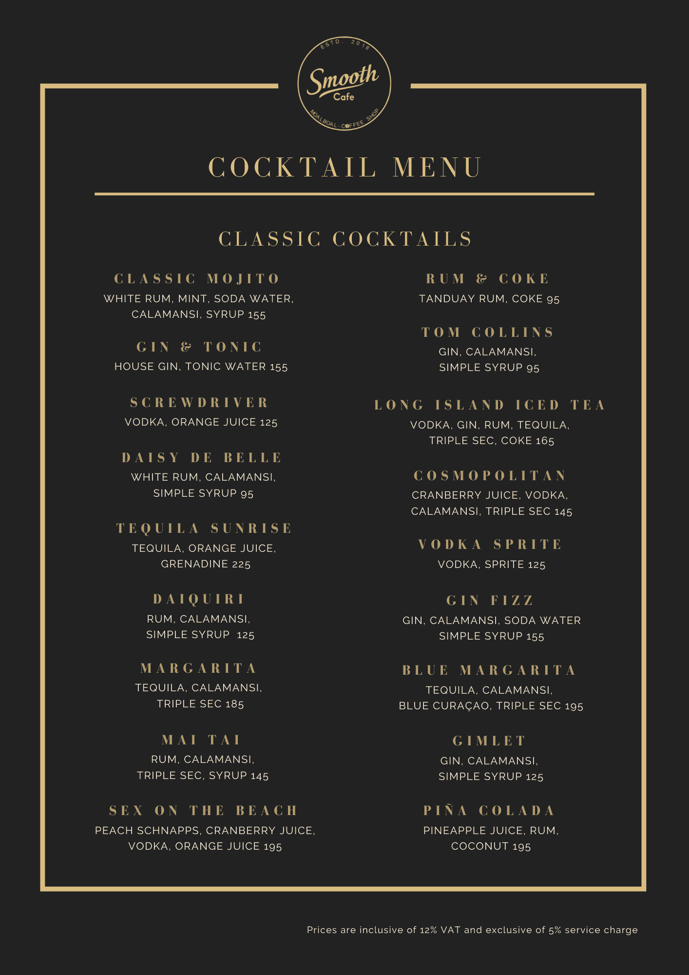 Full Menu - Smooth Cafe Moalboal